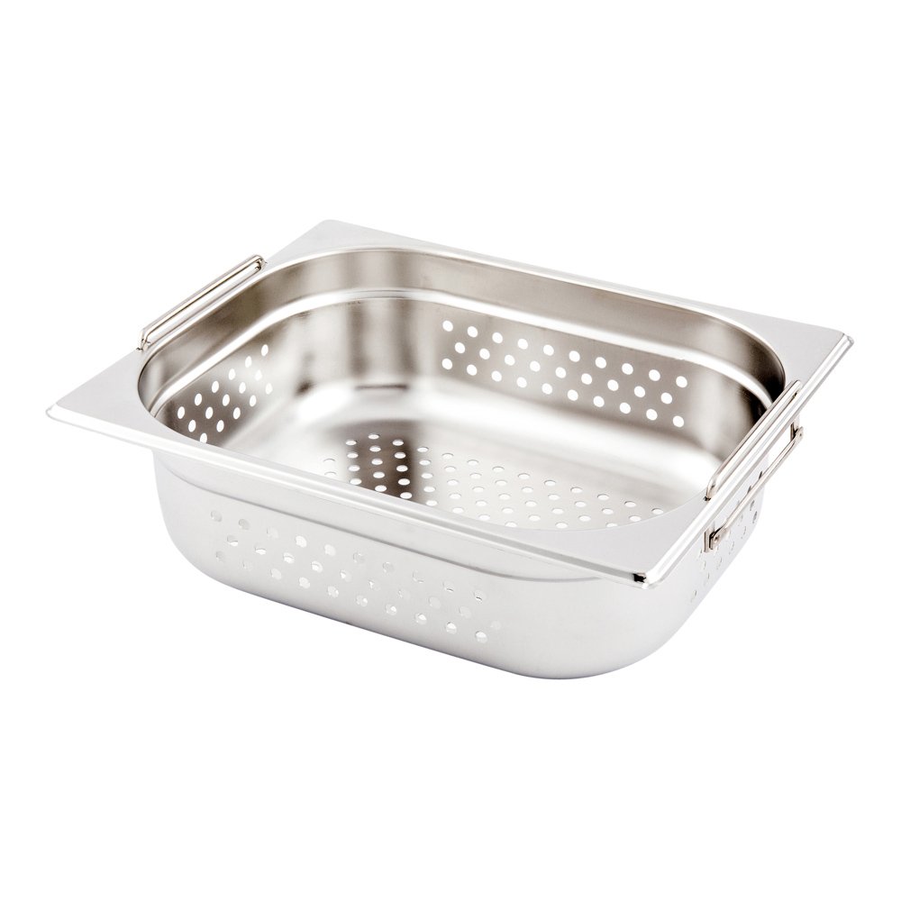 Restaurantware Perforated Steam Table Pan - Half Size - 4" Deep - Collapsible Handles - Anti Jam - Commercial Grade Stainless Steel - 1ct Box - Met Lux