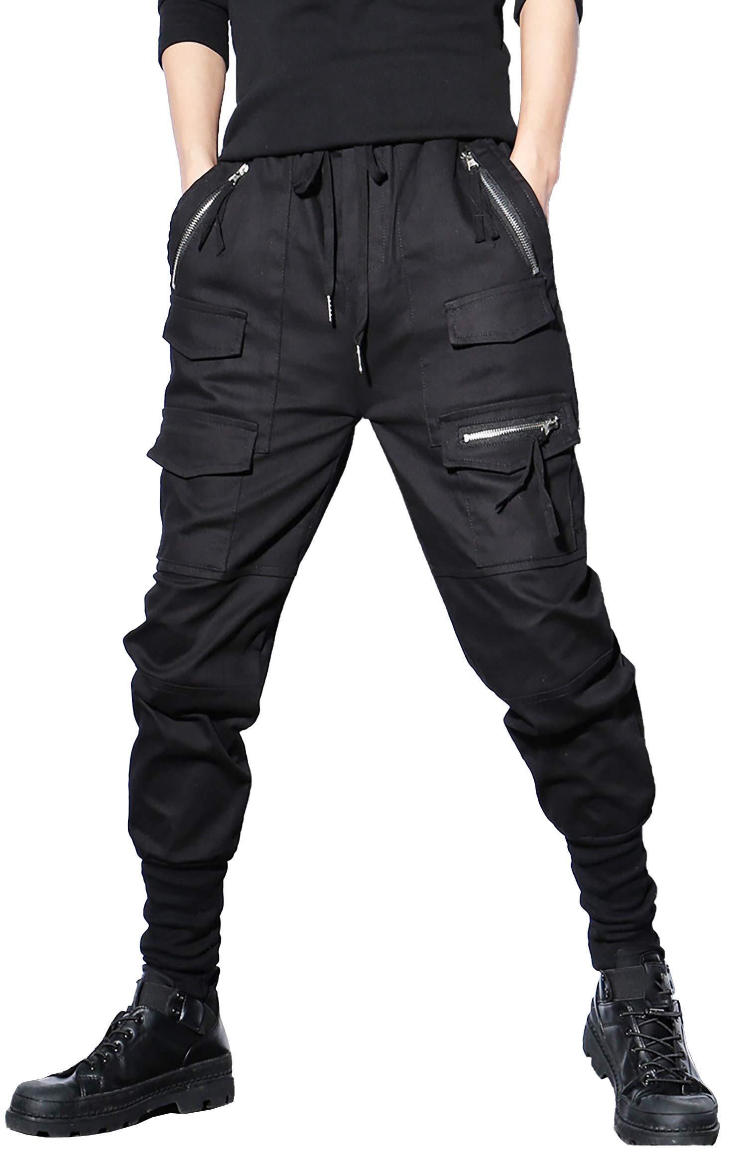 MOKEWEN Men's Multi Cargo Tactics Jogger Harem Pants with Elastic Waist S-3XL