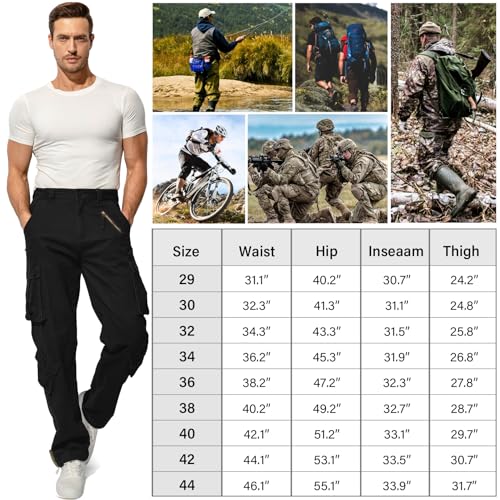 Men's BDU Casual Military Pants, Tactical Wild Army Combat ACU Rip Stop Camo Cargo Work Pants Trousers with 8 Pockets #7533 Black 38