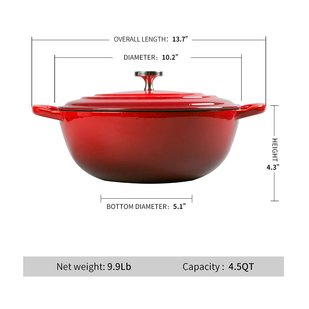 M-COOKER 4.5 Quart Enameled Dutch Oven Pot with Lid, Covered Dutch Oven with Creamy Porcelain Coating for Baking, Frying,Stewing, Roasting, Oven Safe up to 500℉ (Cherry)