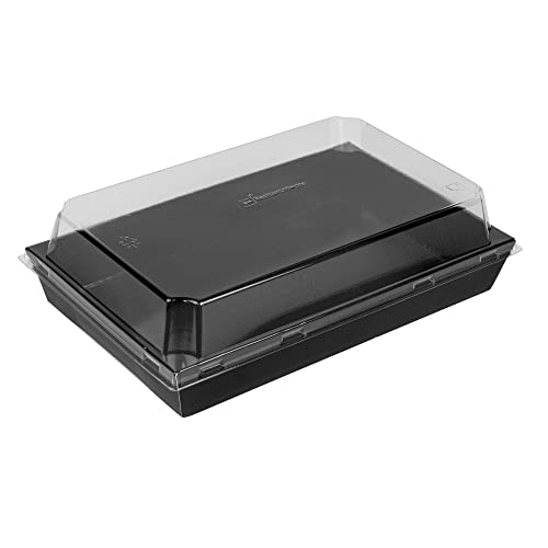 Restaurantware Matsuri Vision 9 x 6 x 1.5 Inch Large Sushi Trays 100 Greaseproof Sushi Packaging Boxes - Lids Sold Separately Disposable Black Paper Sushi Containers For Entrees Or Desserts