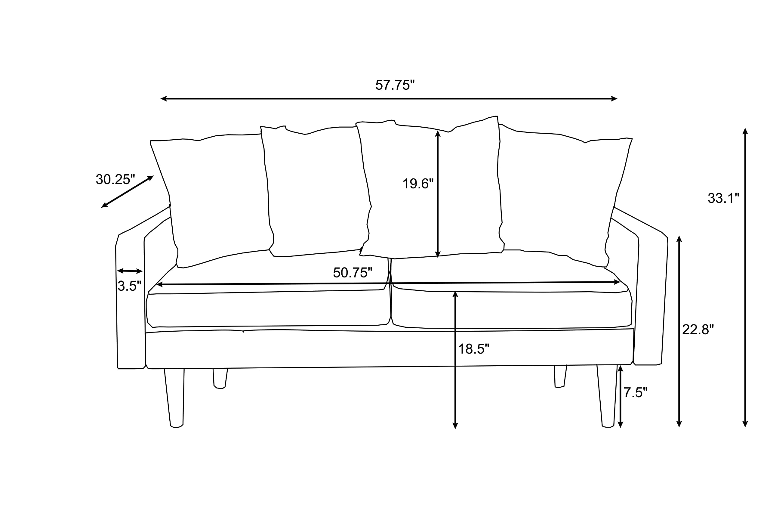 Meeyar Couches for Living Room 58'' Small Couch for Small Spaces Loveseat Small Couch for Bedroom Comfy Sofas for Living Room,Office,and Apartment,Lavender