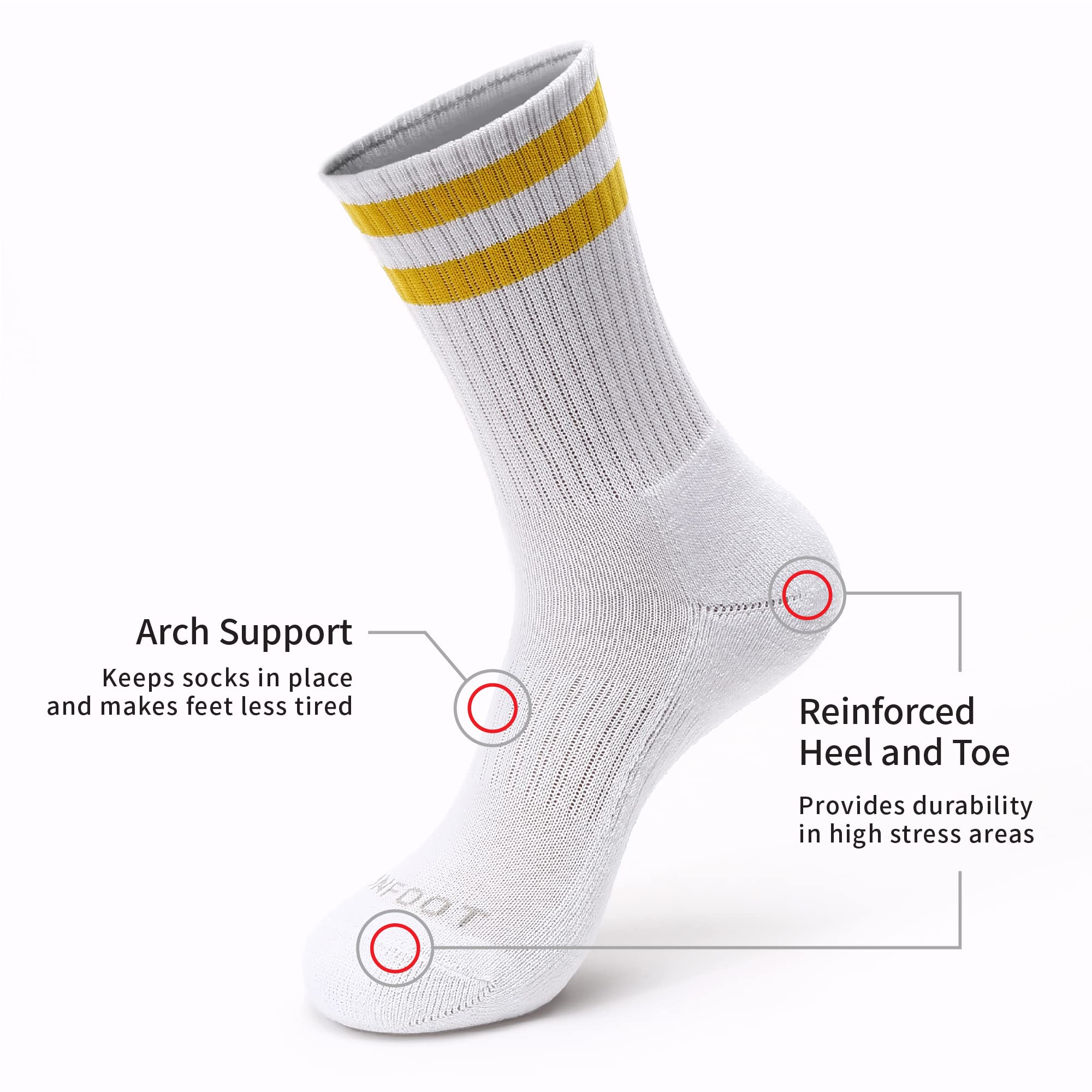 MONFOOT Women's and Men's 8 Pairs Athletic Cushion Crew Socks Striped Medium, multipack