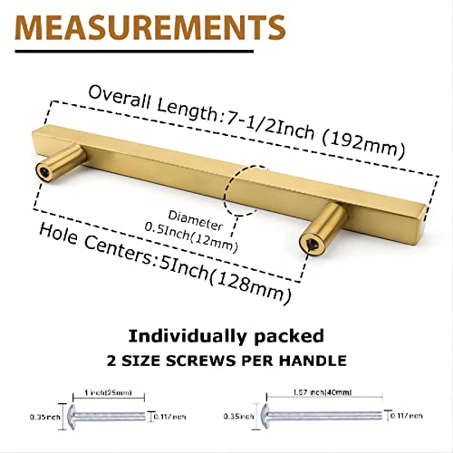 OYX 10 Pack 5 Inch Brushed Brass Cabinet Pulls Gold Cabinet Handles,Gold Pulls for Kitchen Cabinet Hardware Stainless Steel Brushed Brass Drawer Pulls,5" Hole Center