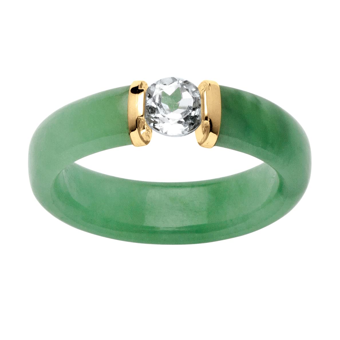 PalmBeach 10K Yellow Gold Genuine Green Red or Black Jade With Genuine White Topaz or Garnet Ring Size 7
