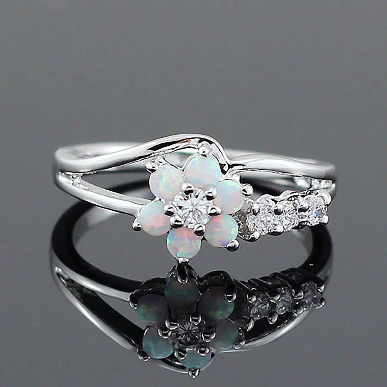 Vintage Exquisite Rings for Women Pink White Opal Zircon Copper Ring Simple and Exquisite Flower Ladies Ring
