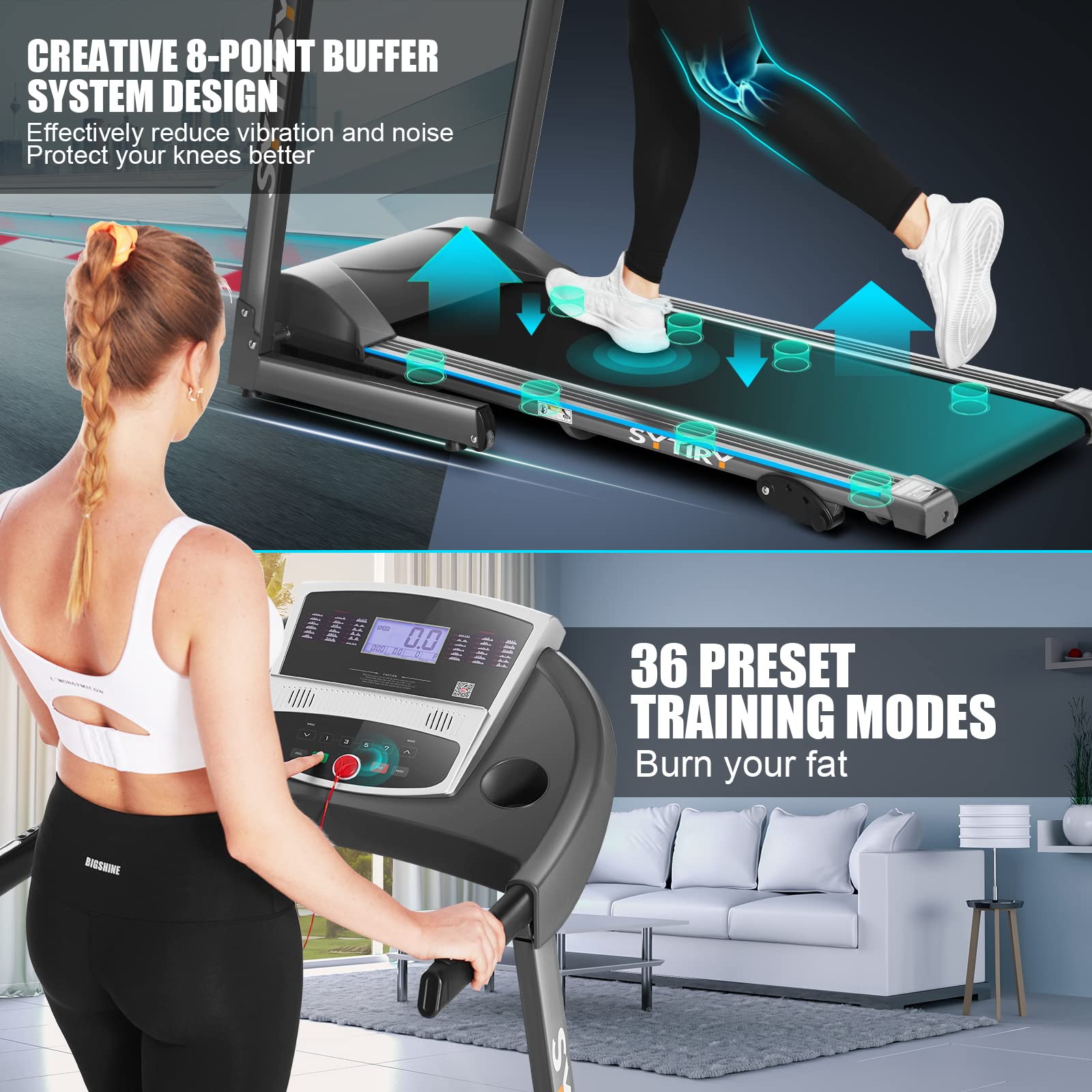 Smart Electric Folding Treadmill Foldable Home Fitness Equipment with LCD 3 Incline Levels 12 Preset or Adjustable Programs Bluetooth Connectivity for Walking & Running Cardio Exercise Machine
