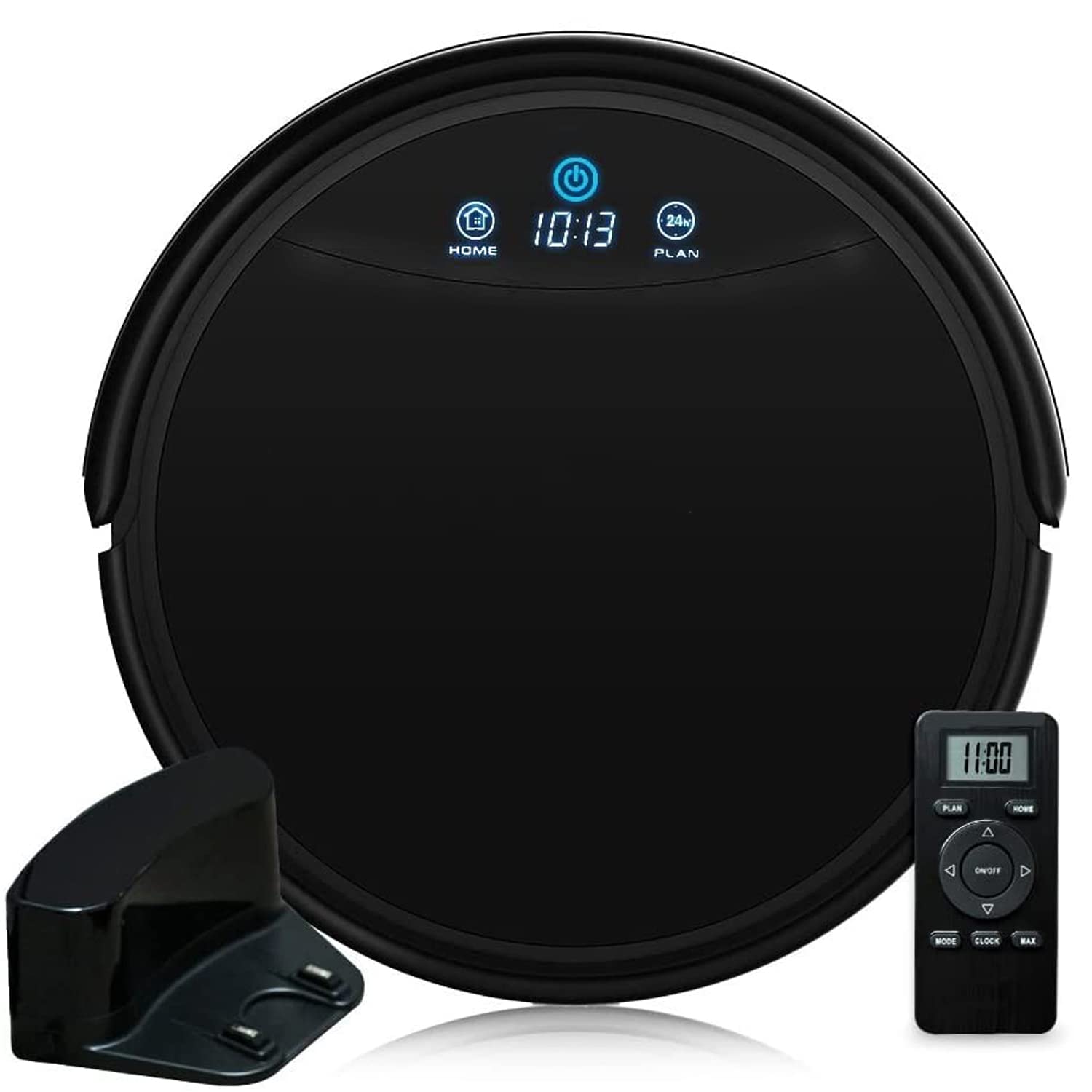 Robot Vacuum,Automatic Robotic Vacuum Cleaner Self-charging Robot Schedule Cleaning with remote 500 ML large Dustbin 120min Deep clean for Carpet, hardfloor,tiles and pet hair clean(Black)