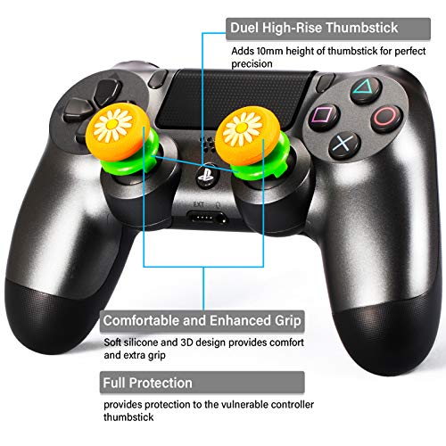 Playrealm FPS Thumbstick Extender & 3D Texture Rubber Silicone Grip Cover 2 Sets for PS5 Dualsenese & PS4 Controller (Daisy Orange)