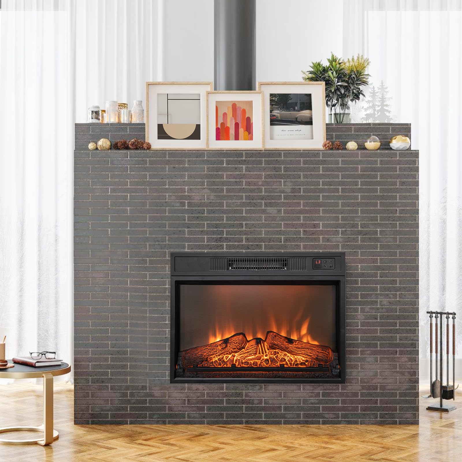 ORALNER Electric Fireplace Insert 23 Inch, Recessed Fireplace Heater w/ 3 LED Flame Effects, Remote Control & 6H Timer, Overheat Protection, Indoor Fireplace Insert for TV Stand, 1400W, Black
