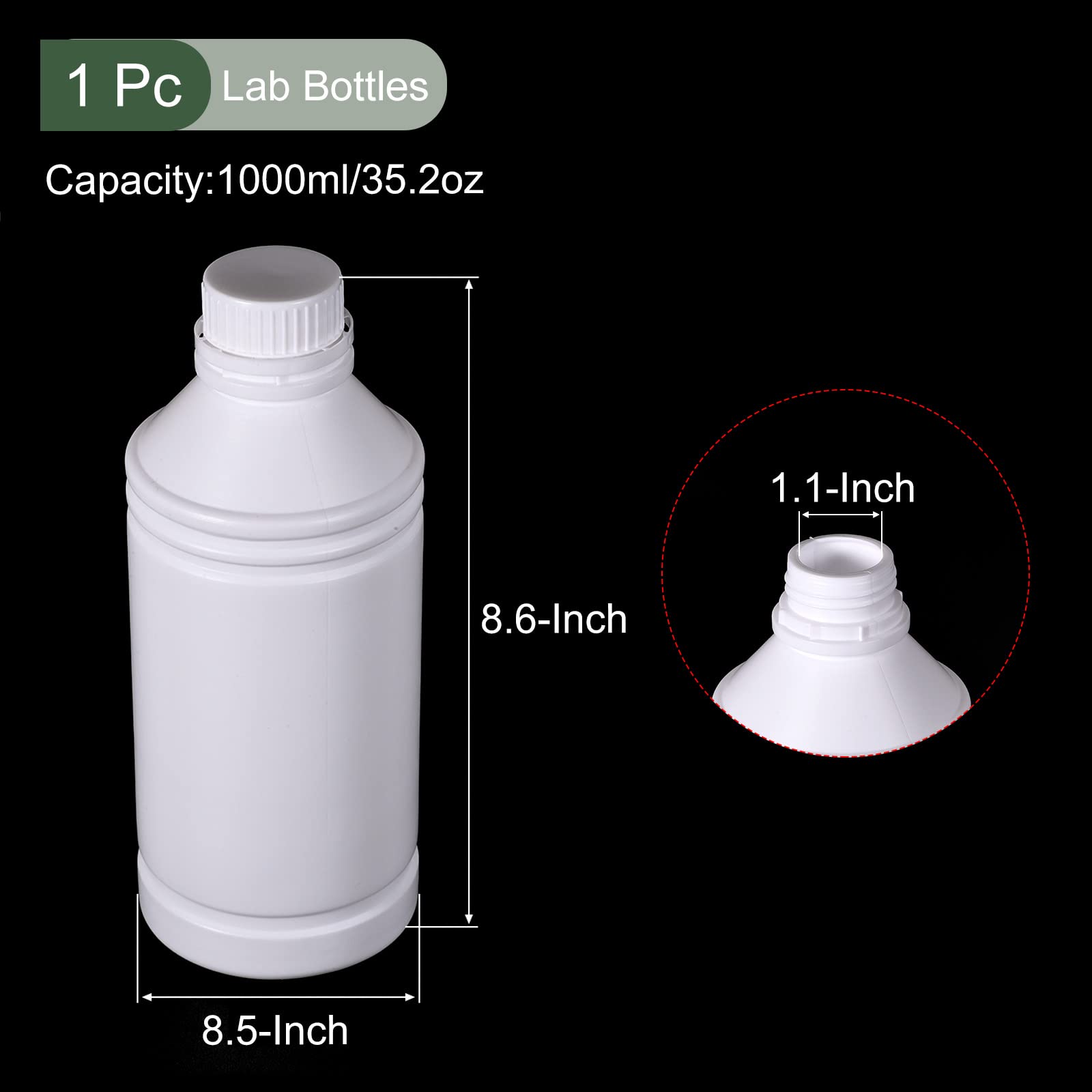 YOKIVE 1 Pcs Chemical Storage Bottle, Plastic Containers with Wide Mouth | Chemistry Liquid Storage, Great for Laboratory, Stores, Factory (White, 1000-ML)