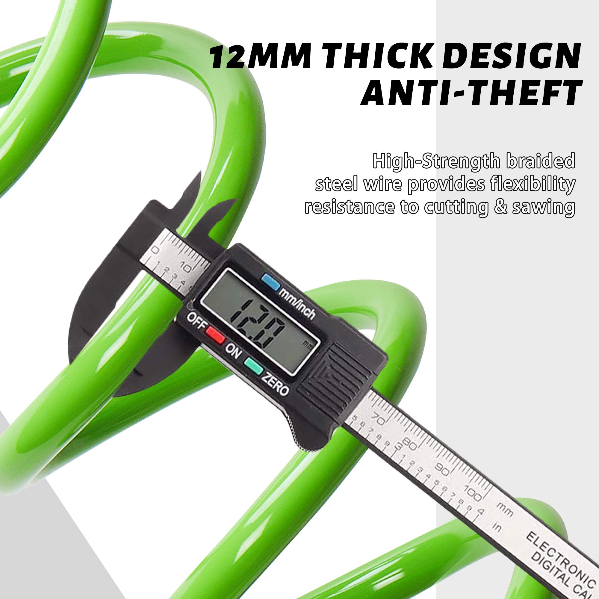 SMARTIST Bike Lock Cable, 4 FT 5 Digit Resettable Bicycle Lock with Mounting Bracket, Bike Locks with Combinations for City Bike, Grills, Ladders - 12 mm/0.47in Diameter, Green