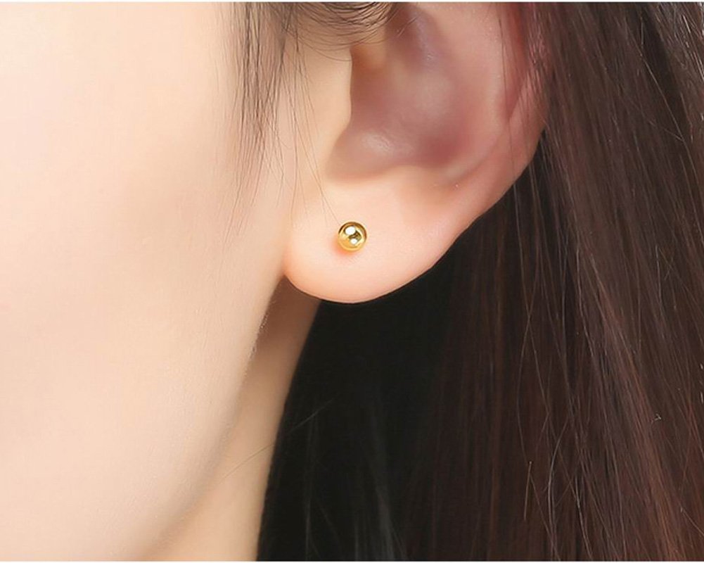 Paialco Solid 18K Yellow Gold Tiny Ball Piercing Earring Studs 3MM