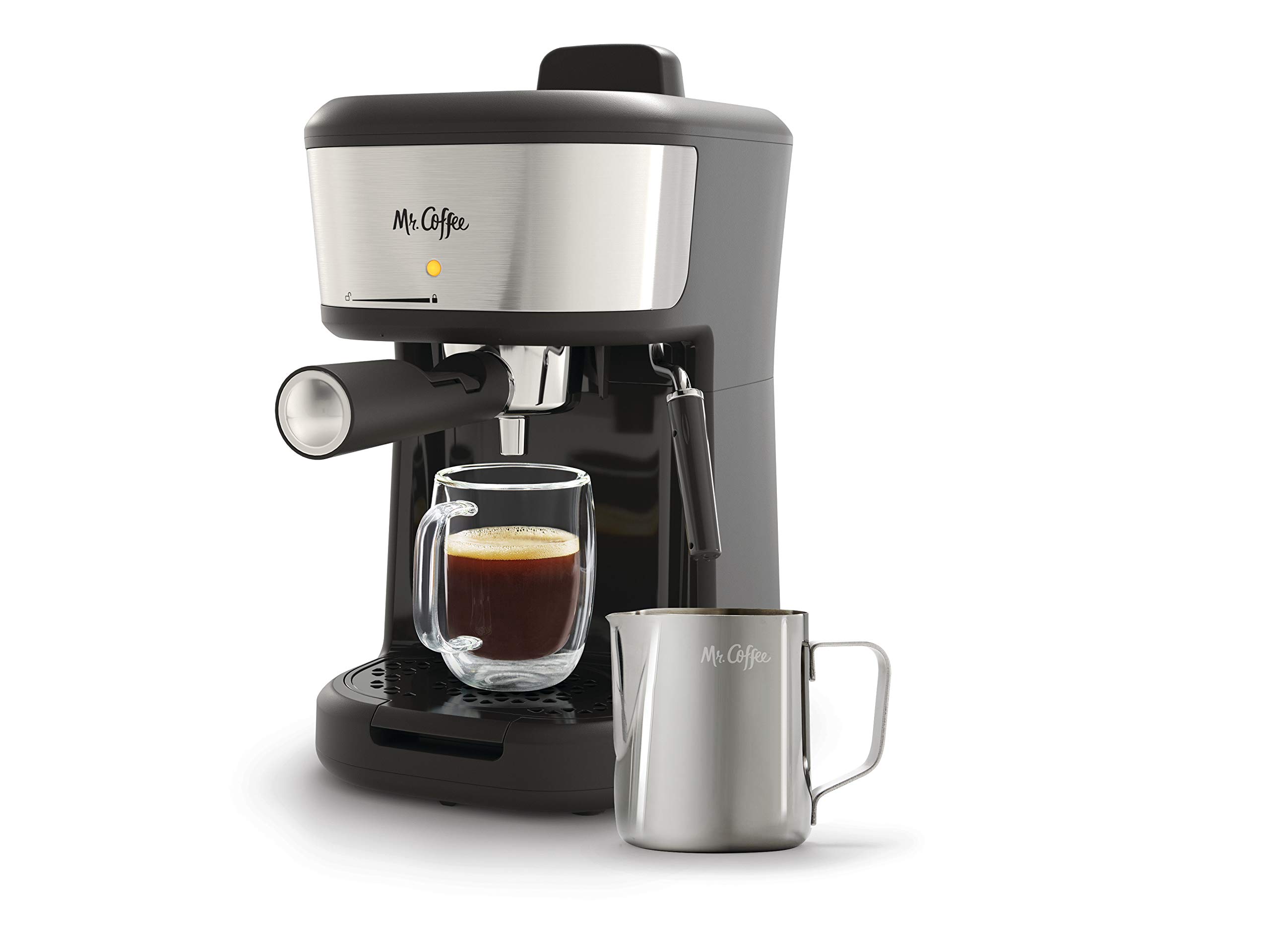 Mr. Coffee Espresso and Cappuccino Machine, Stainless Steel & Coffee Grinder, Automatic Grinder with 5 Presets, 12 Cup Capacity, Black
