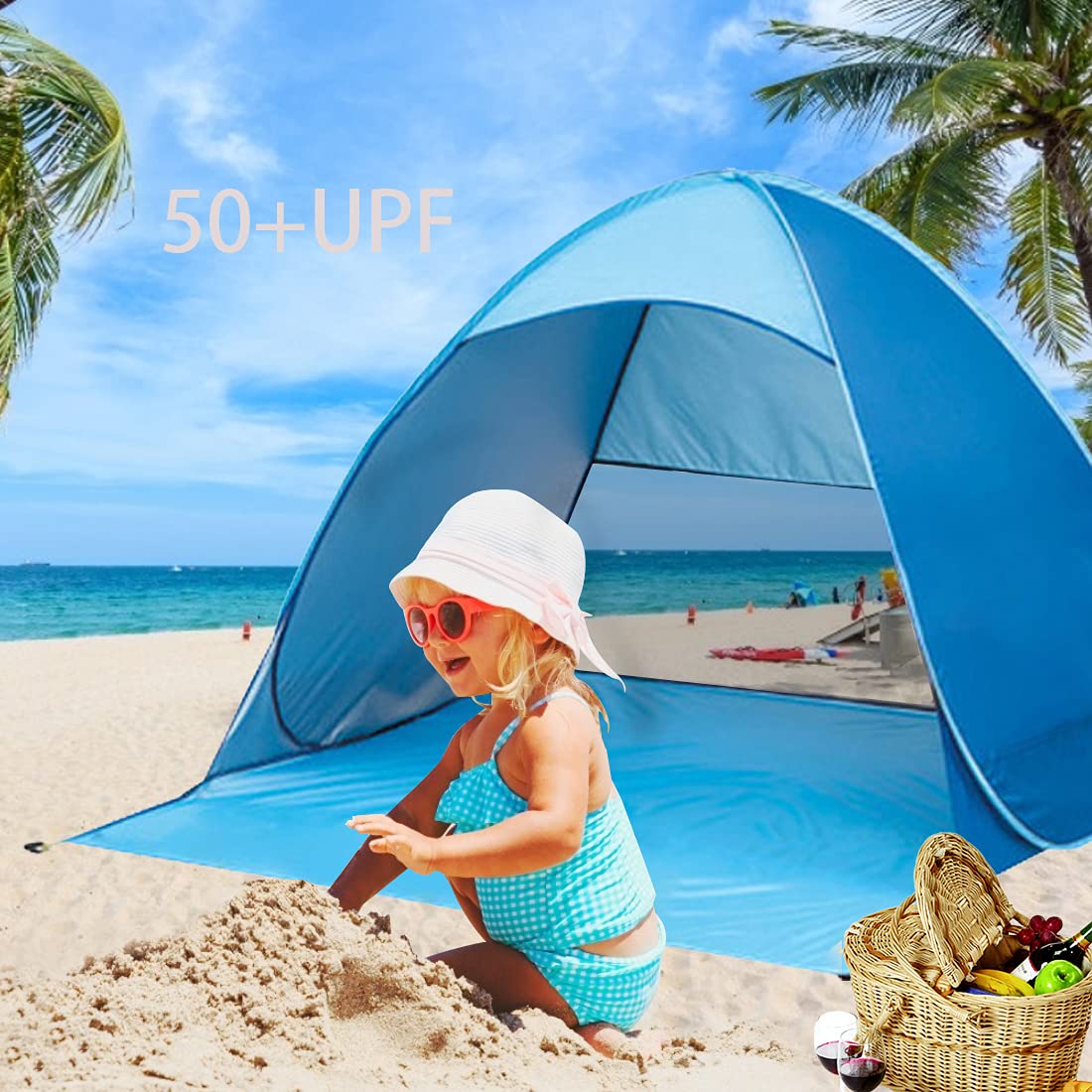 Pop Up 2-3 Person Portable Beach Tent, UPF 50+ Sun Shelter Tent Umbrella Baby Canopy with Carry Bag
