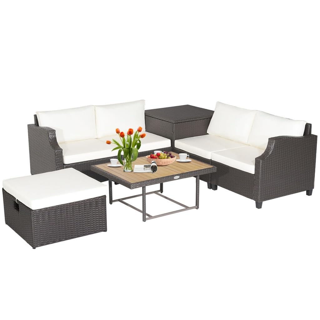 LIUJUN 7pcs Patio Outdoor PE Wicker Cushioned Furniture Conversation Set Sectional Sofa