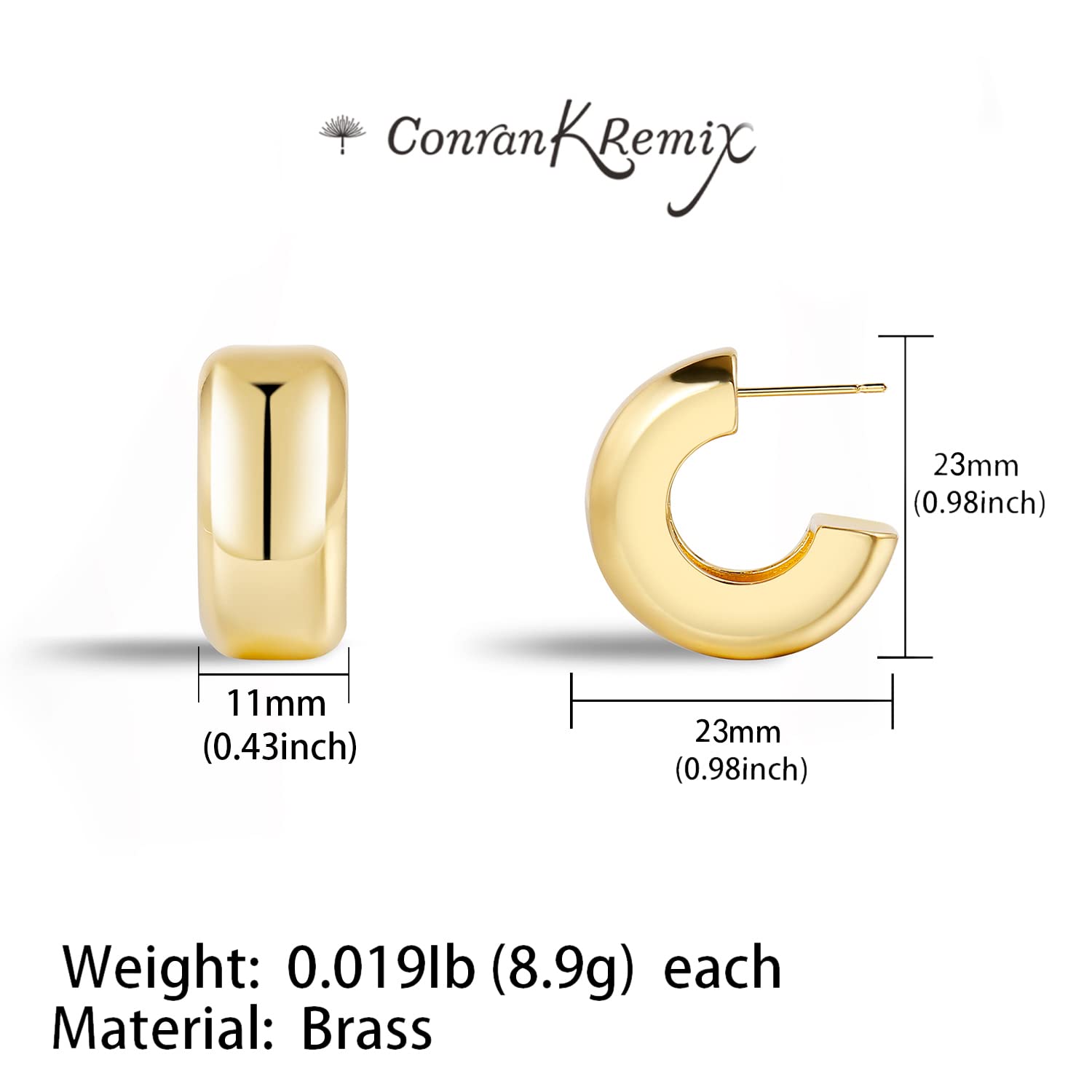 Thick Gold Chunky Hoop 14K Real Gold Plated Earrings Lightweight Hoops For Women (23.0 MM Gold Open Hoops)