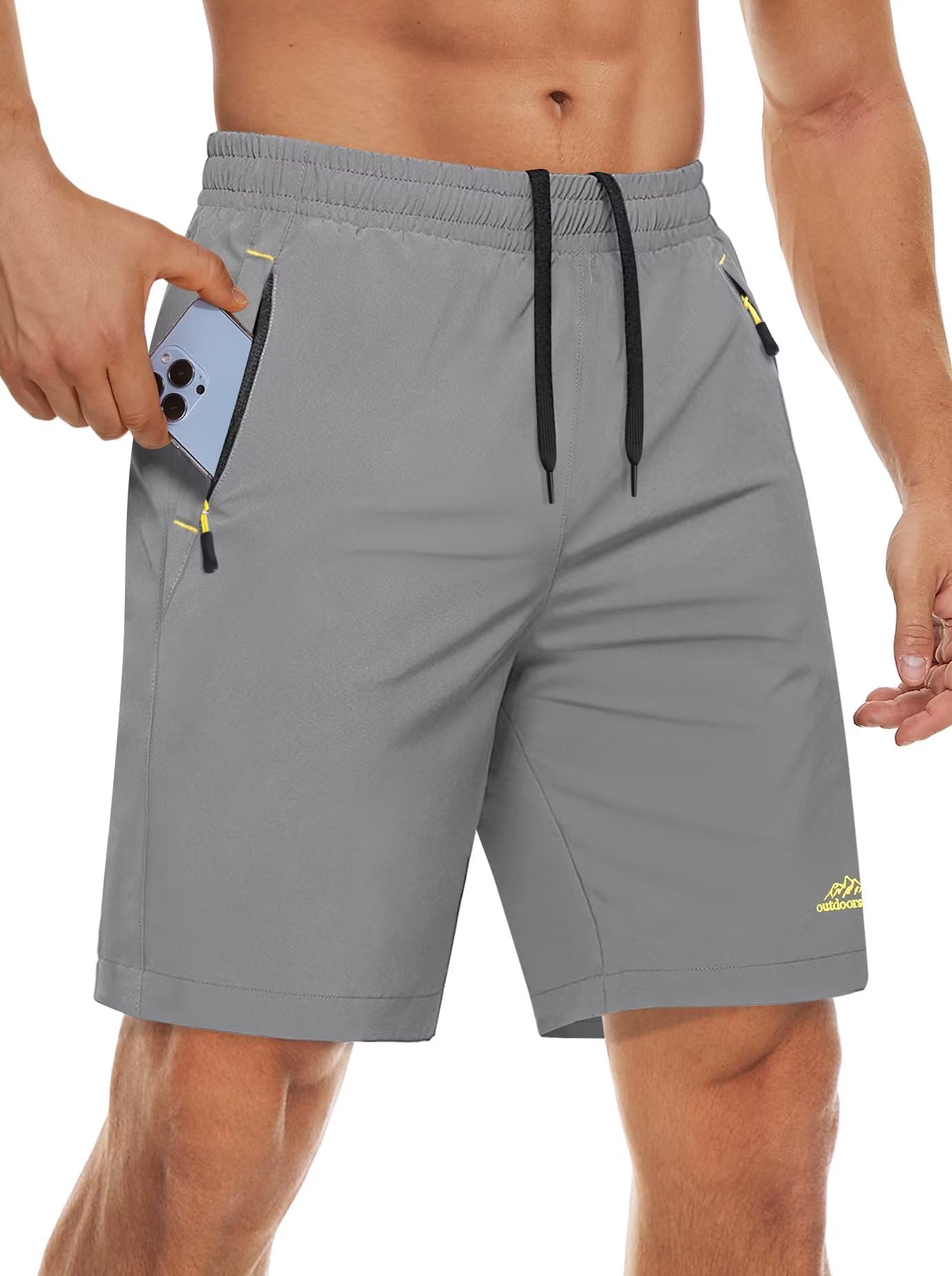 MAGCOMSEN Running Shorts Men with Pockets Gym Shorts Quick Dry Basketball Shorts for Men Athletic Shorts 9 Inseam Workout Shorts Mens Hiking Shorts Light Grey