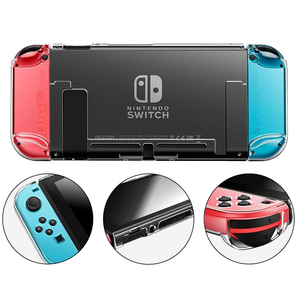 Pakesi Case for Nintendo Switch, Compatible with Nintendo Switch Case and Tempered Glass Screen Protector (360 Degree Full Enclosure Protection)-Clear