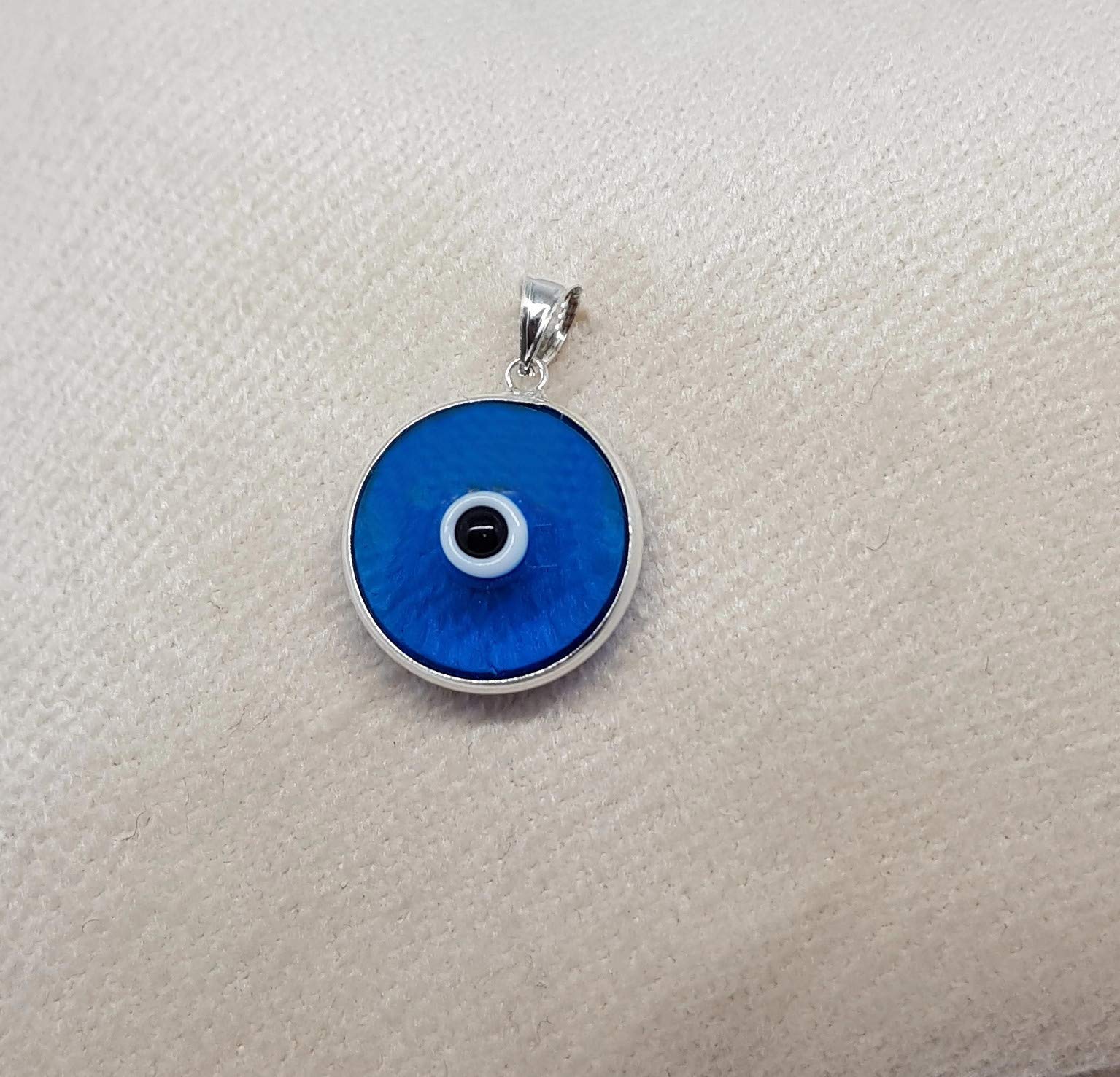 MYSTIC JEWELS by Dalia โ Glass Evil Eye Pendant for Good Luck โ 925 Sterling Silver โ Diameter of Pendant 0,6"