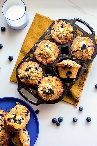 Lodge Seasoned Cast Iron Muffin Pan, 6 Impressions , 12.69", Black