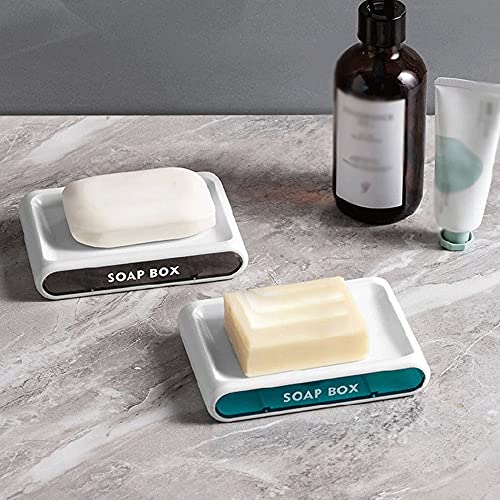 PLMM soap Box， Wall Mounted Soap Dish Bathroom Soap Case Storage Rack Soap Tray Holder Bathroom Accessories Sets (Color : Blue)