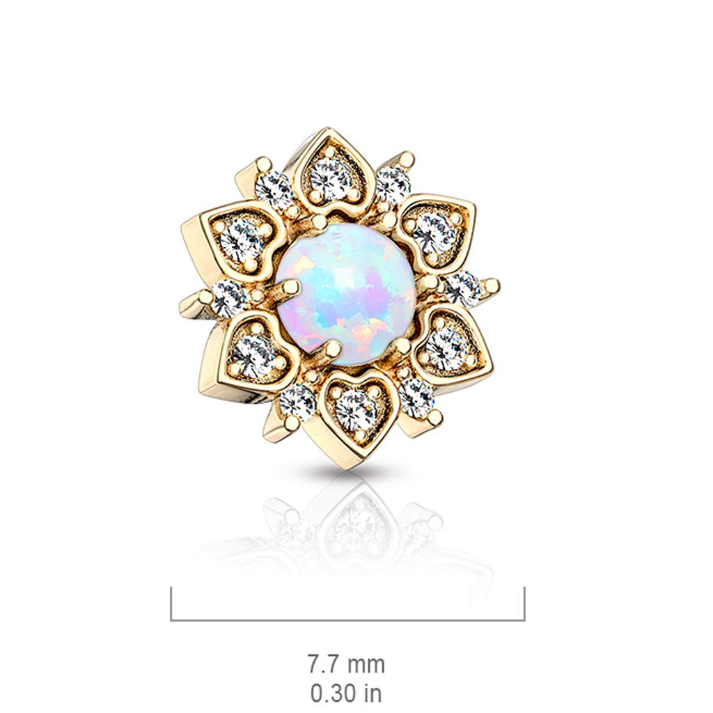 MoBody 14G CZ Flower with Created Opal Center Internally Threaded Dermal Anchor Body Piercing Top (Silver-Tone/White)