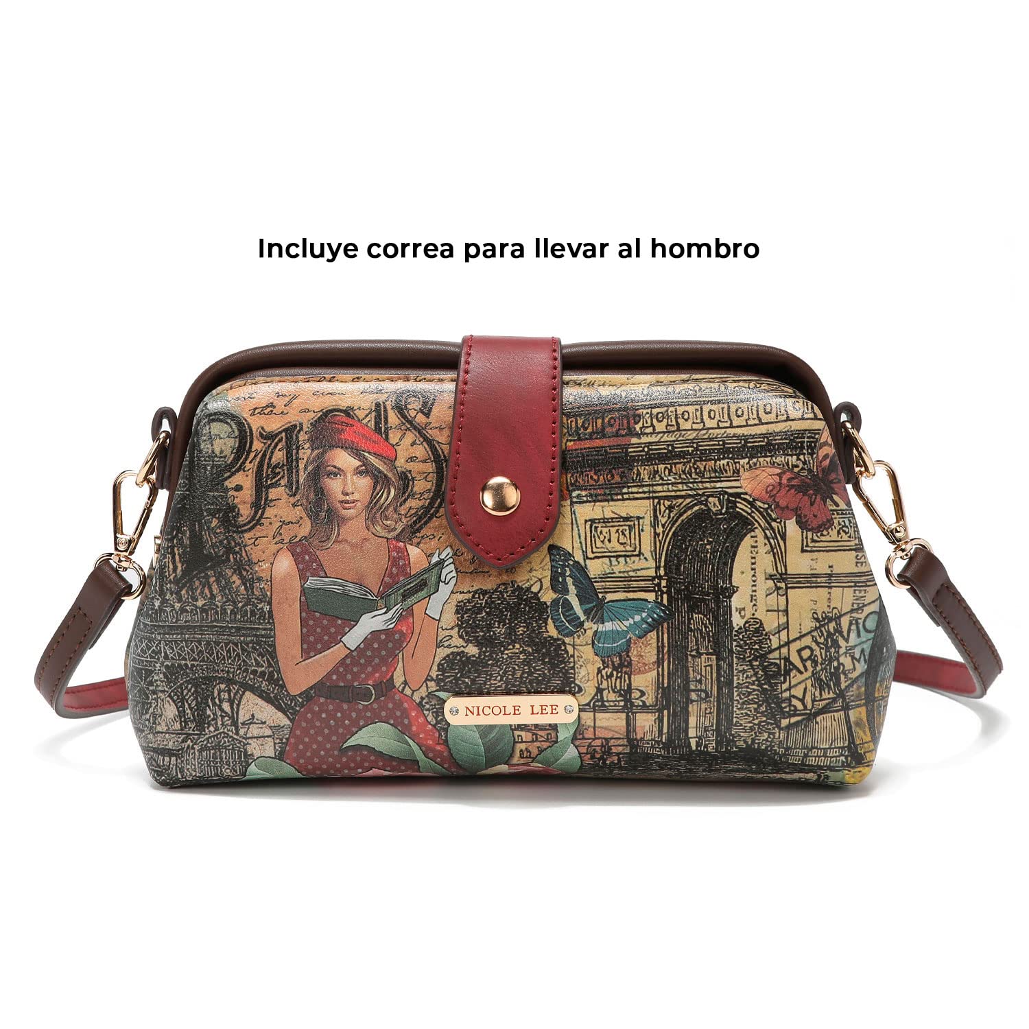 Nicole Lee Amaya Mini Crossbody, Multi Zip Compartments, Adjustable Detachable Crossbody Strap, Small (Paris Fashion Week)