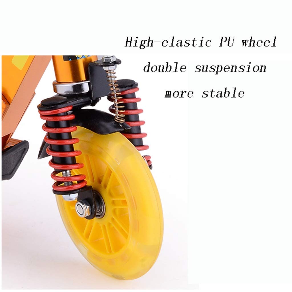 Moolo Foldable Children Kick Scooter,Kids 3 Wheel Double Brakes Commute Adjustable Handle Height Youth with Protective Gear 2-14 Years Old Bearing Weight 100kg (Color : Orange)
