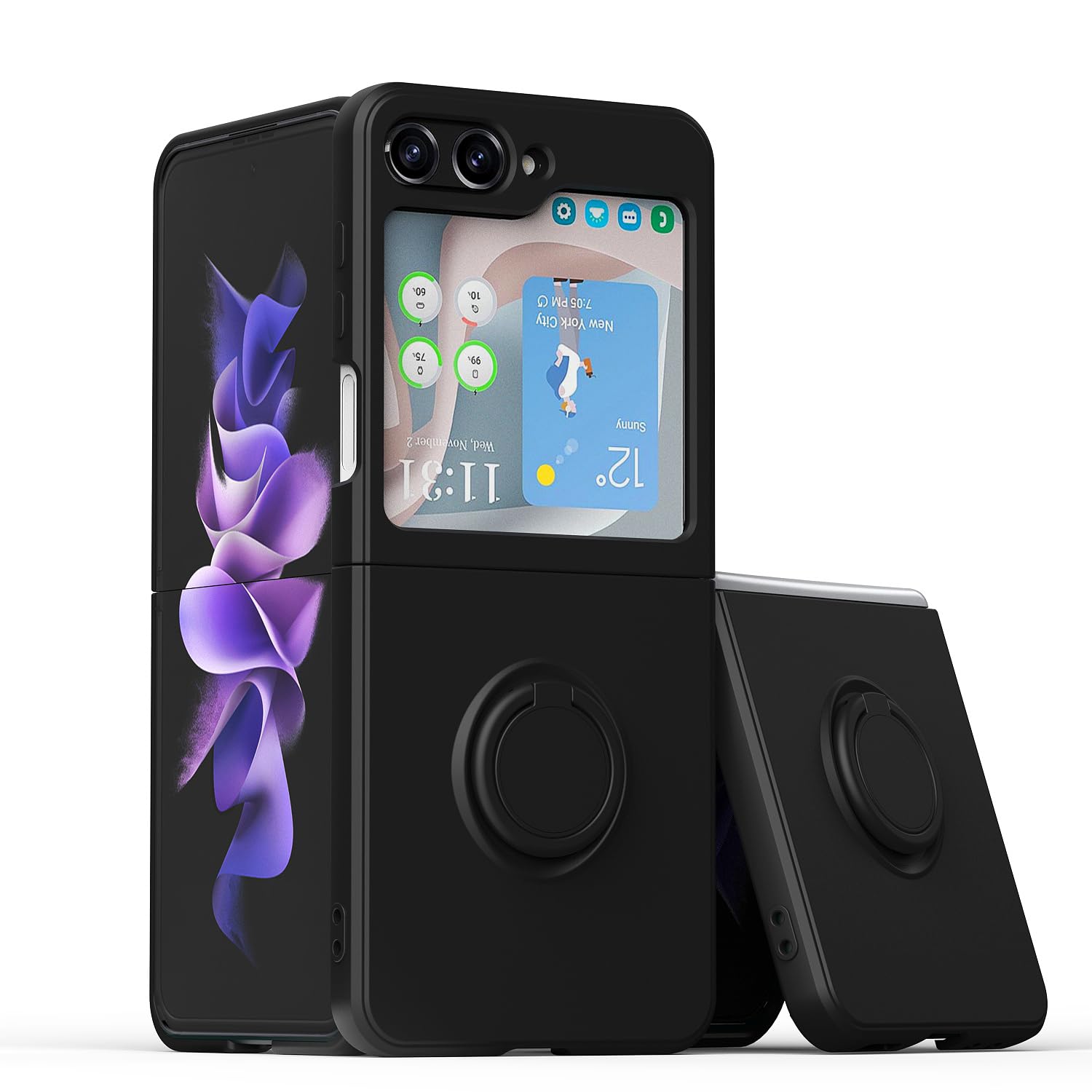 MistWorld for Samsung Galaxy Z Flip 5 2023 Silicone Case with Ring Holder, for Samsung Z Flip 5 Shockproof Soft Case, Rugged Z5 Flip Slim Cell Phone Protection Case Black