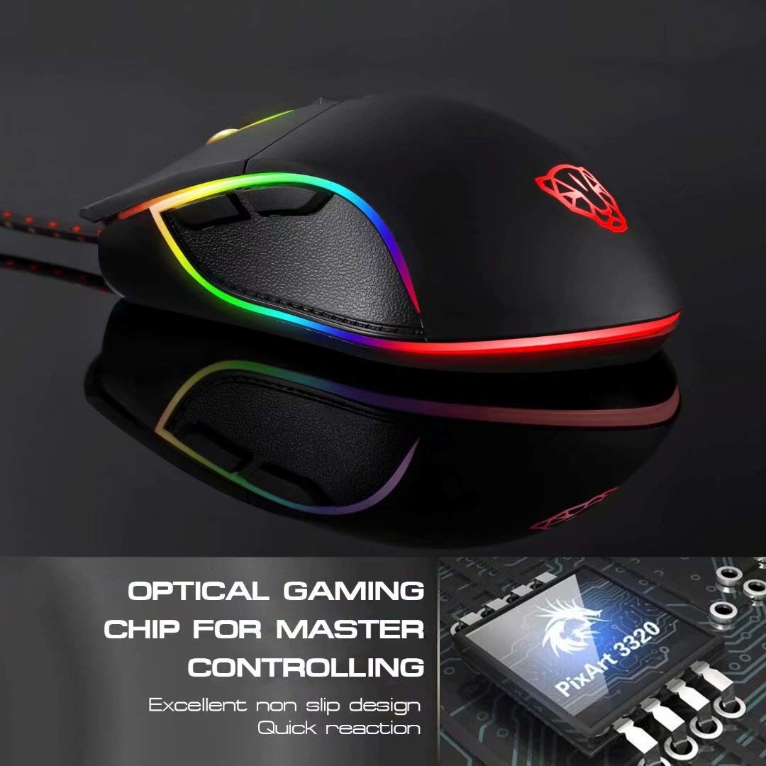 MOTOSPEED USB Wired 3500DPI Gaming Mouse Support Macro Programming, with 6 Buttons, Adjustable RGB Backlit, 6 Adjustable DPI Mouse for PC, Laptop, Apple MacBook