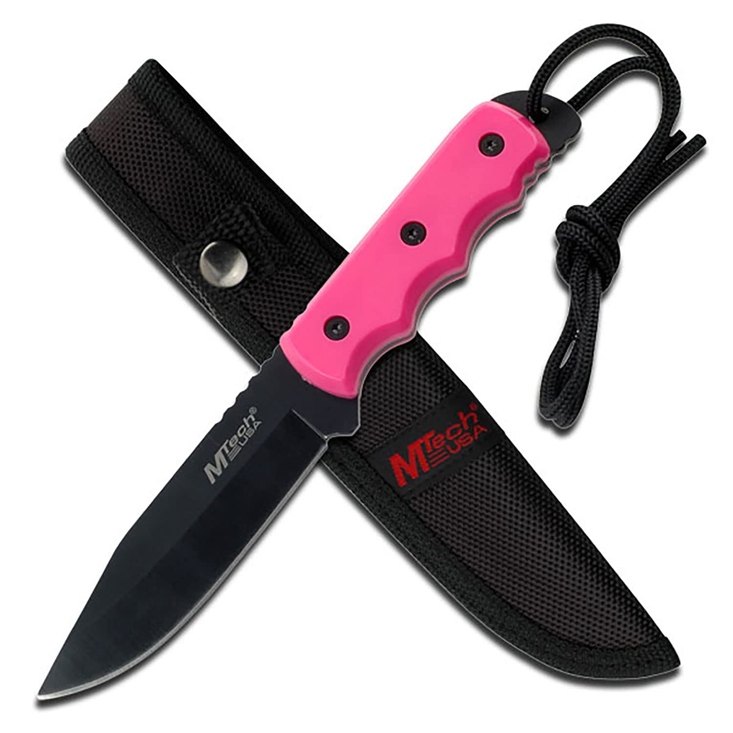 MTech USA – Fixed Blade Knife – Black Stainless Steel Blade with Black Nylon Fiber Handle, Full Tang, Includes Nylon Sheath - Hunting, Camping, Survival, Tactical, EDC – MT-20-35BK