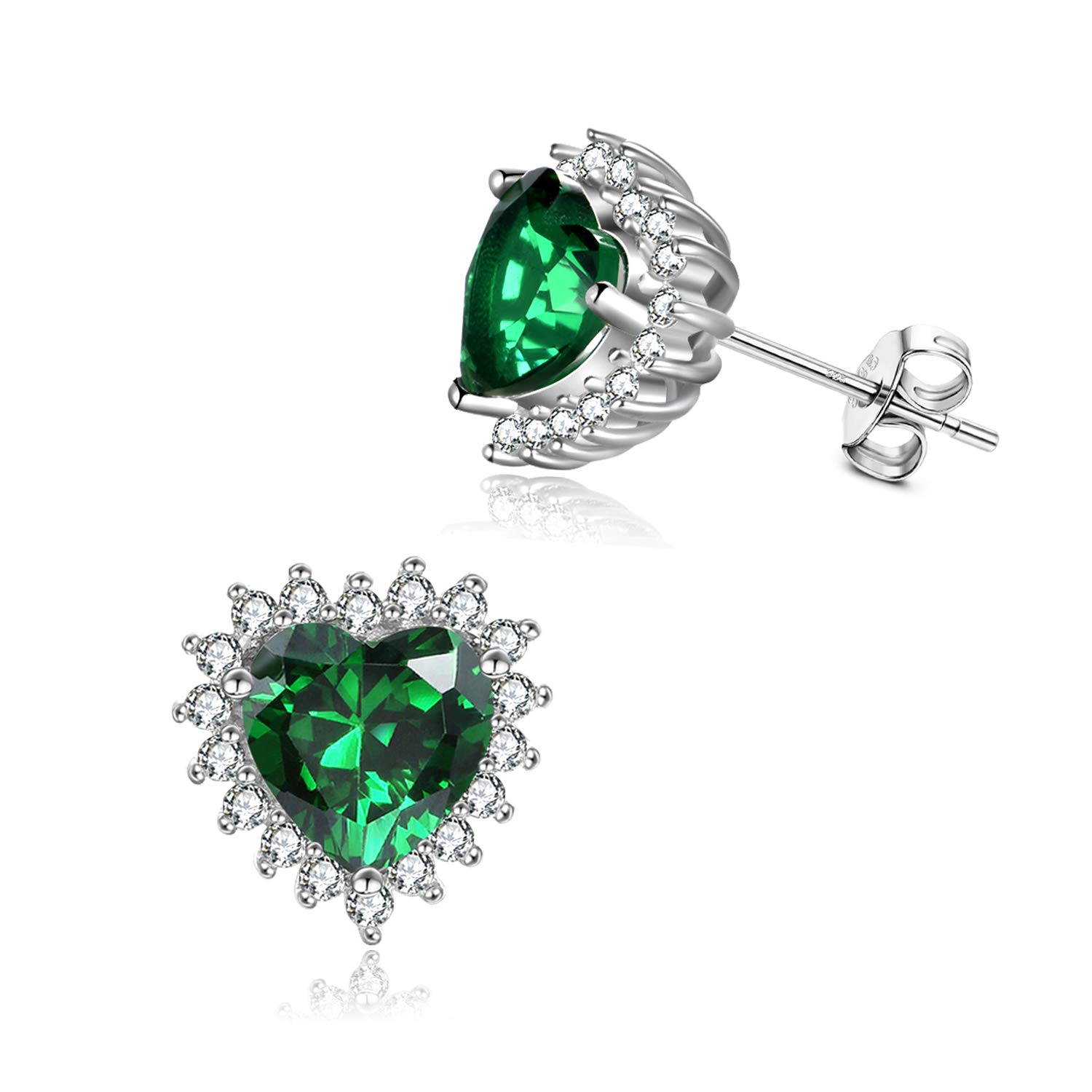 POPKIMI Emerald Earrings for Women Girls Sterling Silver Green Earrings Heart Shape Stud Earrings May Birthstone Earrings Jewelry Christmas Birthday Gift (May)