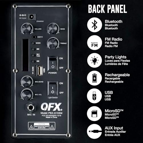 PBX-615SM Bluetooth Portable Party Speaker - 15β Woofers, 1.5β Tweeter, True Wireless Stereo, LED Party Lights, Microphone & Stand Included - DJ Speakers Bluetooth Wireless