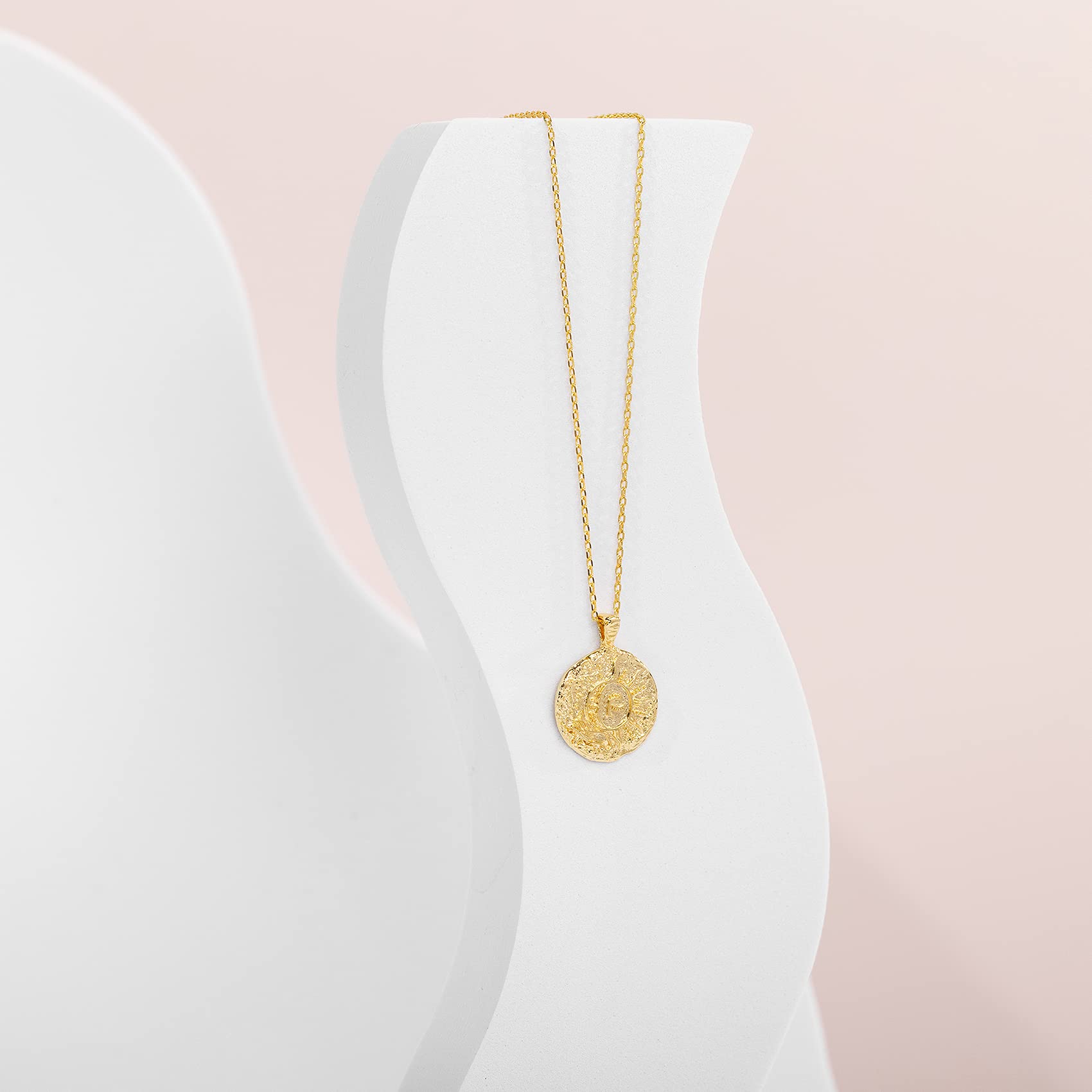 PAVOI Womens 14K Gold Plated – Yellow Gold Engraved Coin Pendant with Necklace