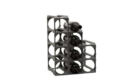 Stackable Modular Wine Rack - 12 Bottle Set (9 modules, 3 top Plates) Silver. Store up to 12 Bottles. Great for organizing and Creating Storage Space. by Stakrax