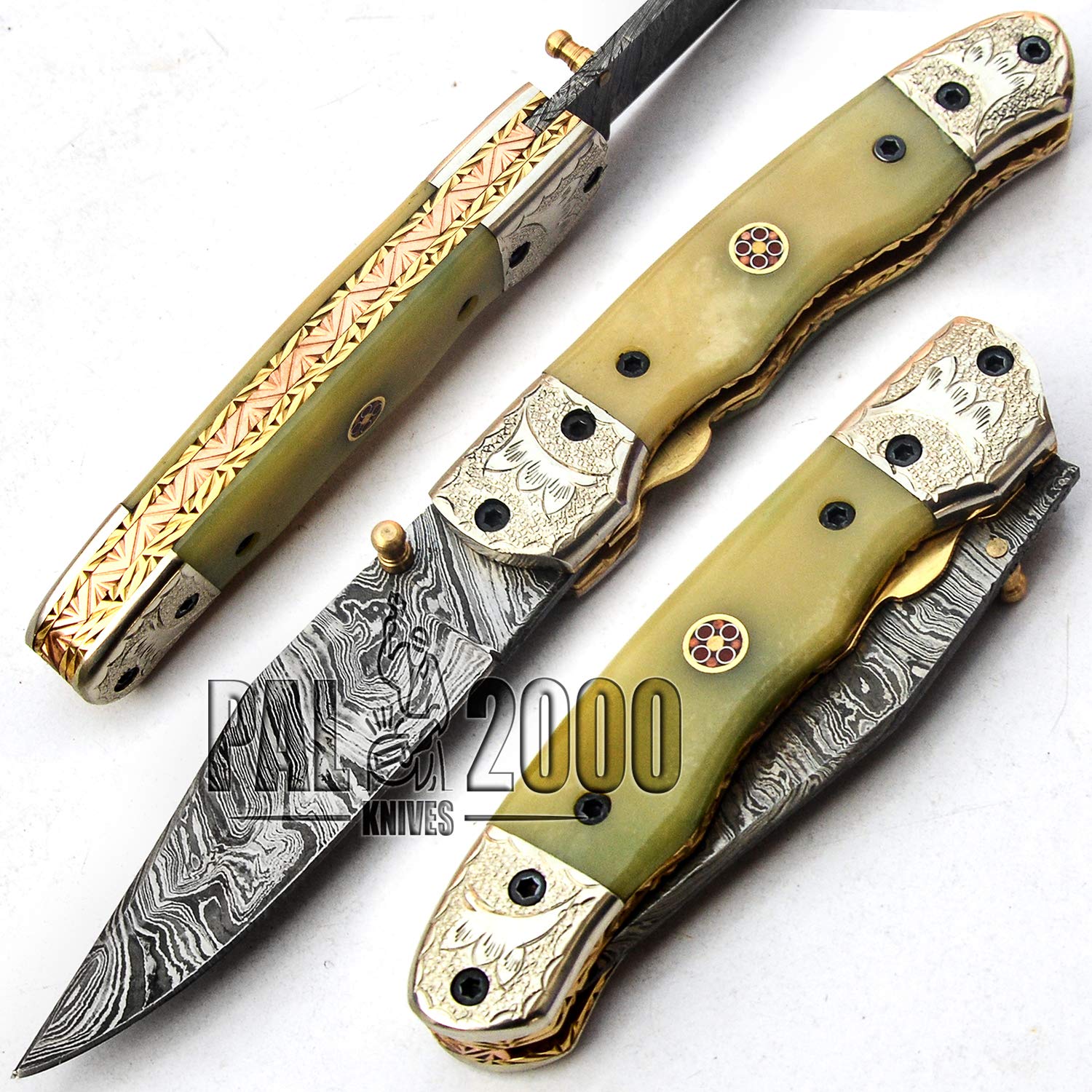 PAL 2000 KNIVES Handmade Folding knife - Damascus Pocket Knife - For Men - with Camel Bone Handle - Custom Pocket Knife - for - Camping - Fishing - Outdoor - and EDC - 9680