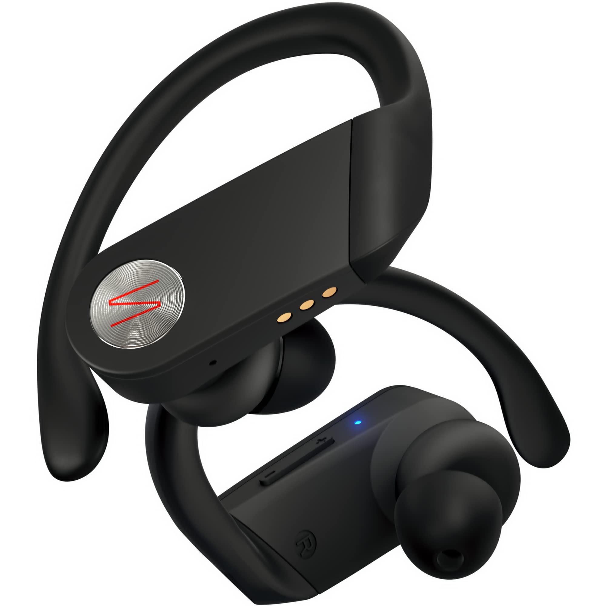 Symphonized Sports Wireless Earbuds - Water Resistant Bluetooth Headphones with Microphone, Earhooks and LED Charging Display, Black