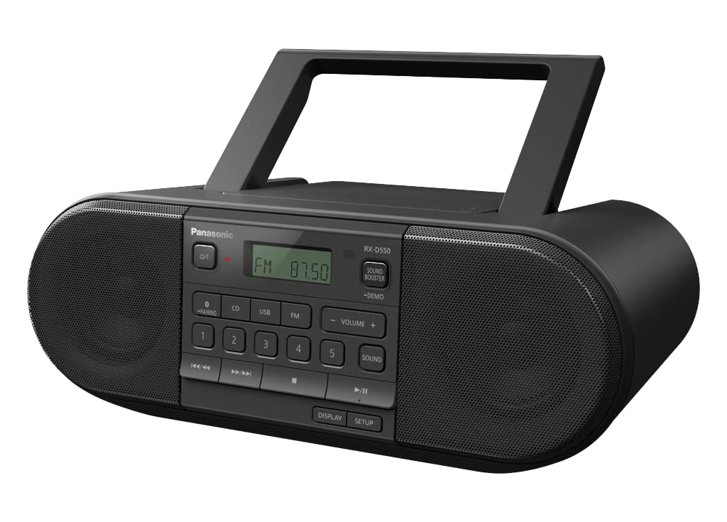 Panasonic RX-D550 Boombox - High Power Portable Stereo AM/FM Radio, Bluetooth, CD, with USB 110-240 Volt (Black)