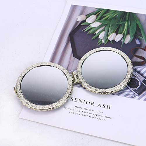 Monrocco Set of 4 Retro Floral Makeup Mirror for Handbag, Folding Compact Travel Pocket Beauty Makeup Mirror