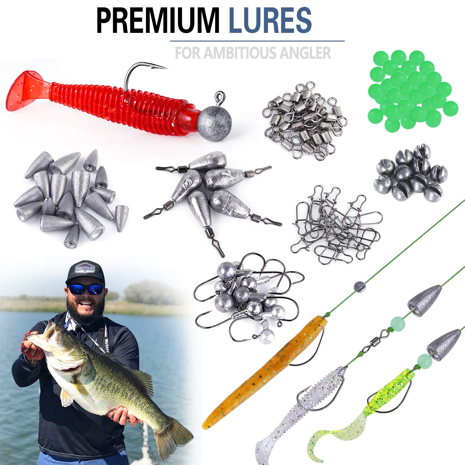 PLUSINNO Fishing Lures Baits Tackle Including Crankbaits, Spinnerbaits, Plastic Worms, Jigs, Topwater Lures Box and More Fishing Gear Lures Kit Set, 102/302Pcs