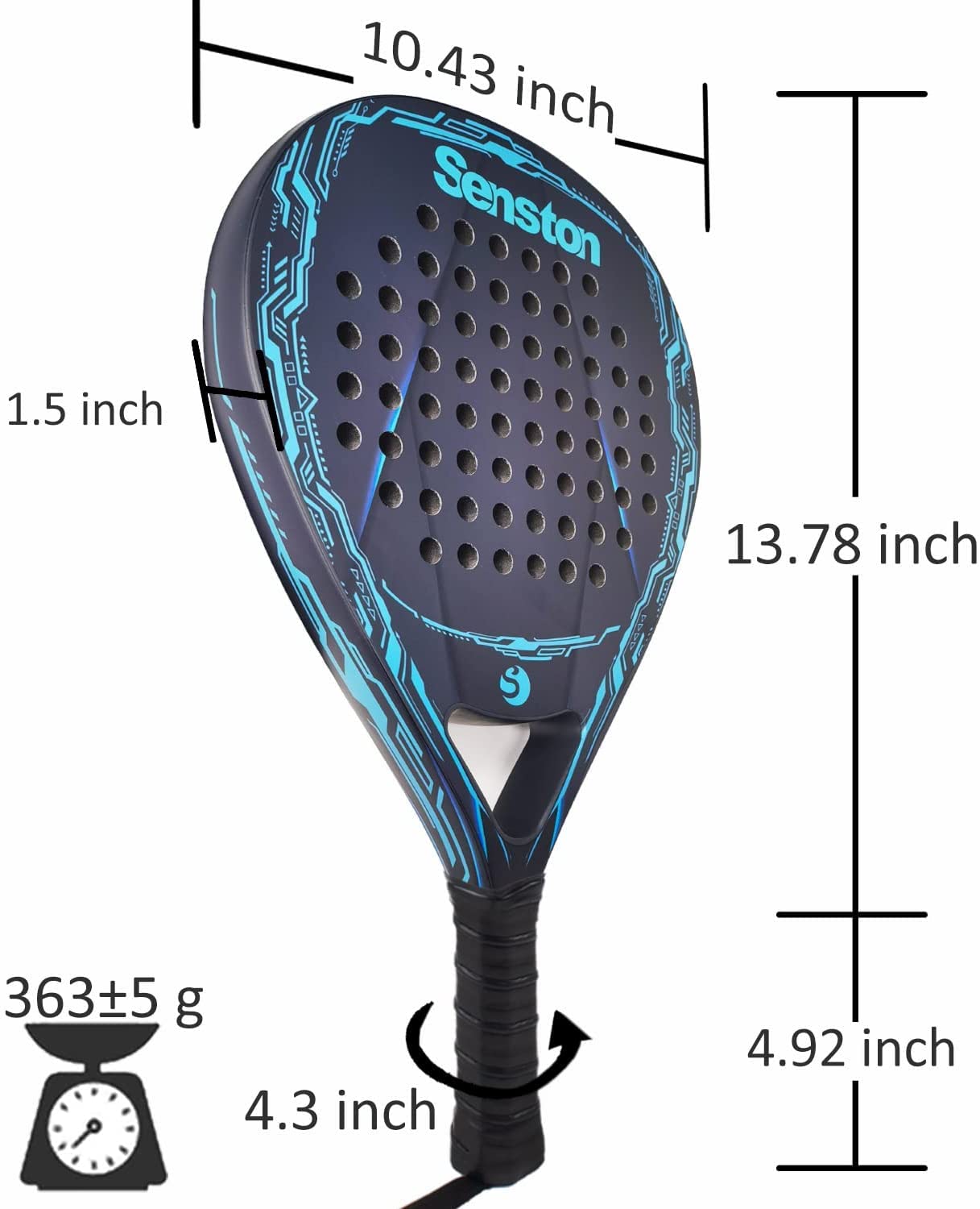 Senston Paddle Tennis Racket Carbon-Fiber Surface with EVA Memory Flex-Foam Core - Padel Racket with Carry Bag and Balls for Pop Tennis Beach Tennis.