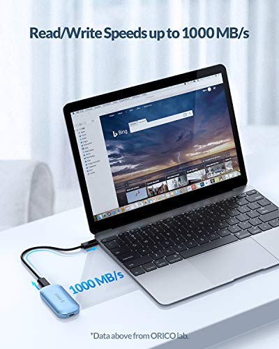 ORICO Mini 500GB Portable External SSD, Read/Write Speed Up to 1000MB/s Ultra-Slim High Speed, USB 3.1 Gen2 USB-C Port Aluminum Mobile Solid State Flash Drive for MacBook-IV300