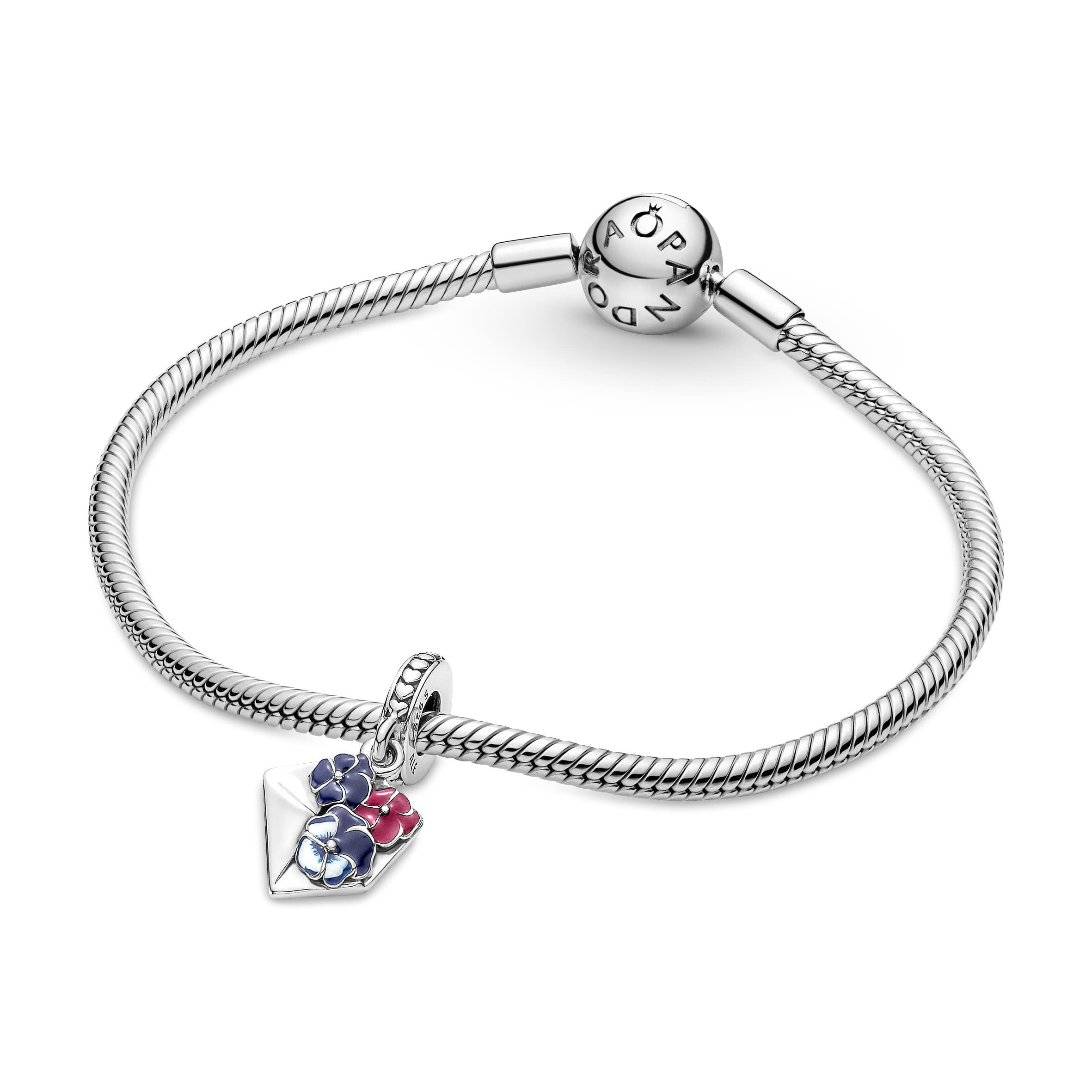 PANDORA 790787C01 Pansy Flower Envelope Dangle Charm