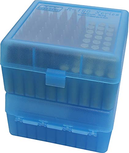 MTM 100 Round Flip-Top Rifle Ammo Box 22-25, 308 W, Blue,3.05-Inch
