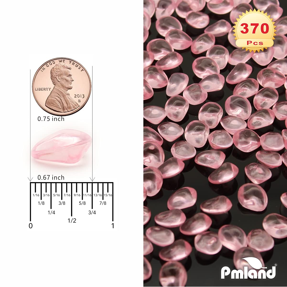 PMLAND 370 PCs 16mm Clear Acrylic Stones Table Scattering Wedding Bridal Baby Shower Party Decorations Vase Fillers, Cute Irregular Rocks Almond Shape - Soft Pink