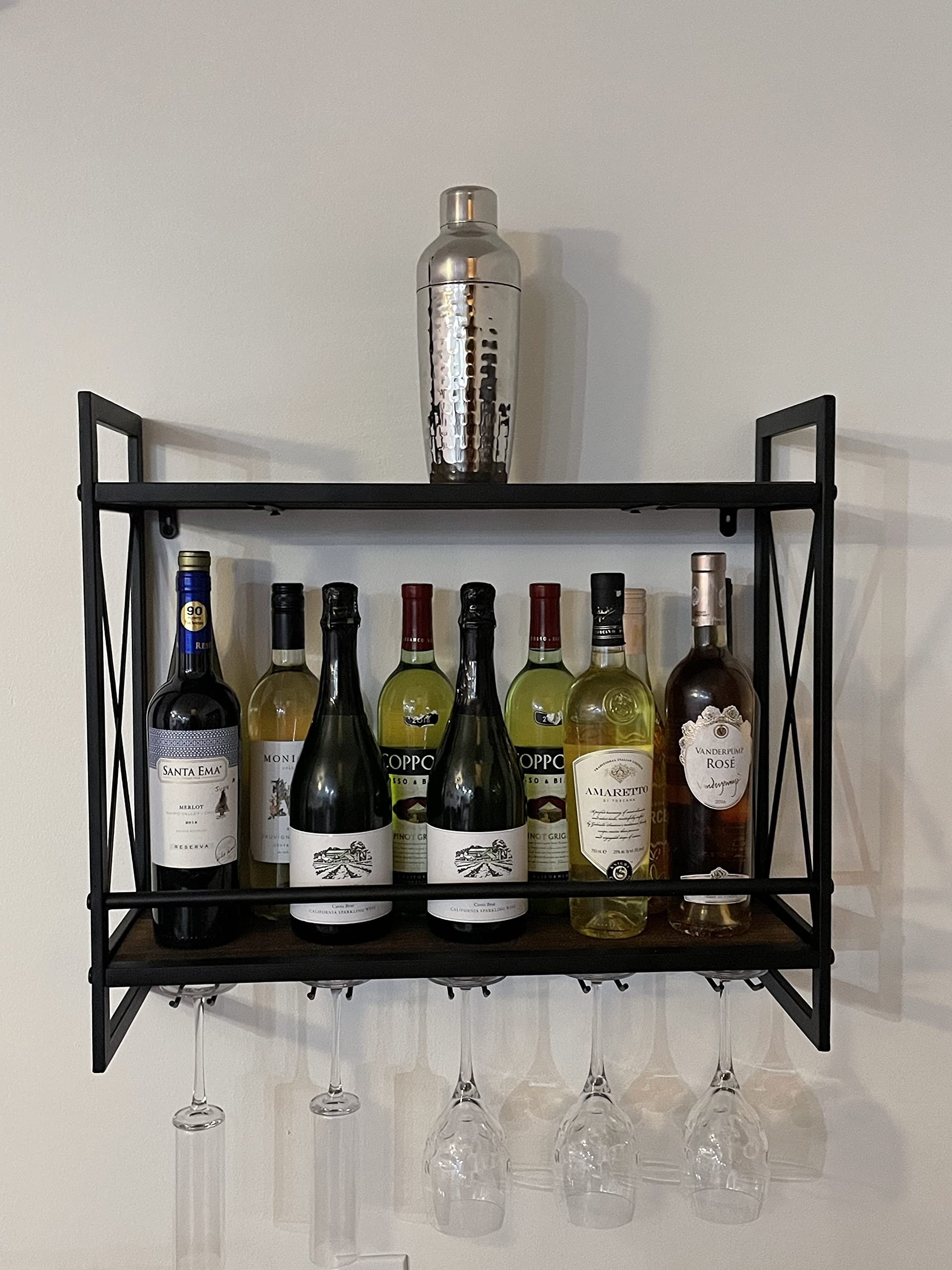 Spartan Saver Industrial Wall-Mounted Wine Rack with Wine Bottle Holder, Floating Bottle Storage Bar, and Wine Glass Holder