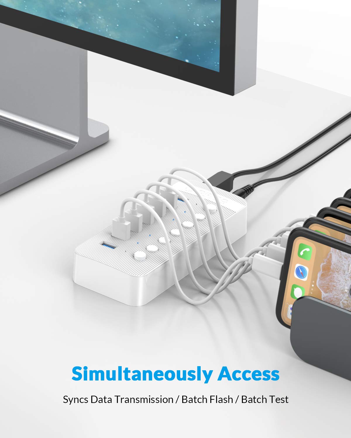 ORICO Powered USB Hub 3.0, 7 Ports USB Charger Hub Splitter with 12V/2A AC Adapter, Individual On/Off Switches for Desktop Computer, PC, iMac, Mobile HDD, Flash Drive