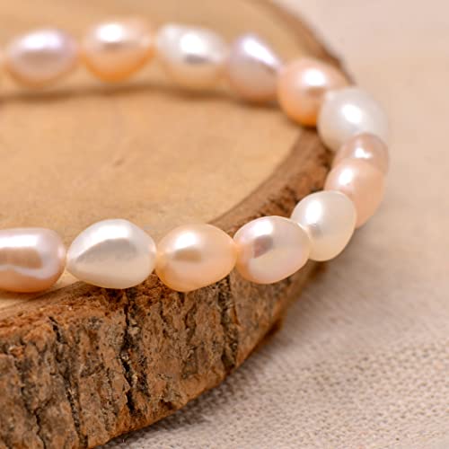 Paialco 8-9MM Freshwater Cultured Baroque Pearls Stretch Bracelet 7.0 Inches, Mixed White/Pink/Purple