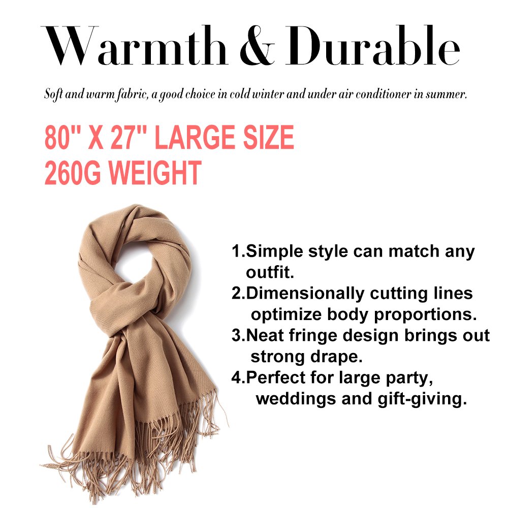 maamgic Women's Scarf Pashmina Shawls and Wraps for Evening Dresses Travel Office Winter Wedding Cashmere Feel Large Scarves Tan/Camel